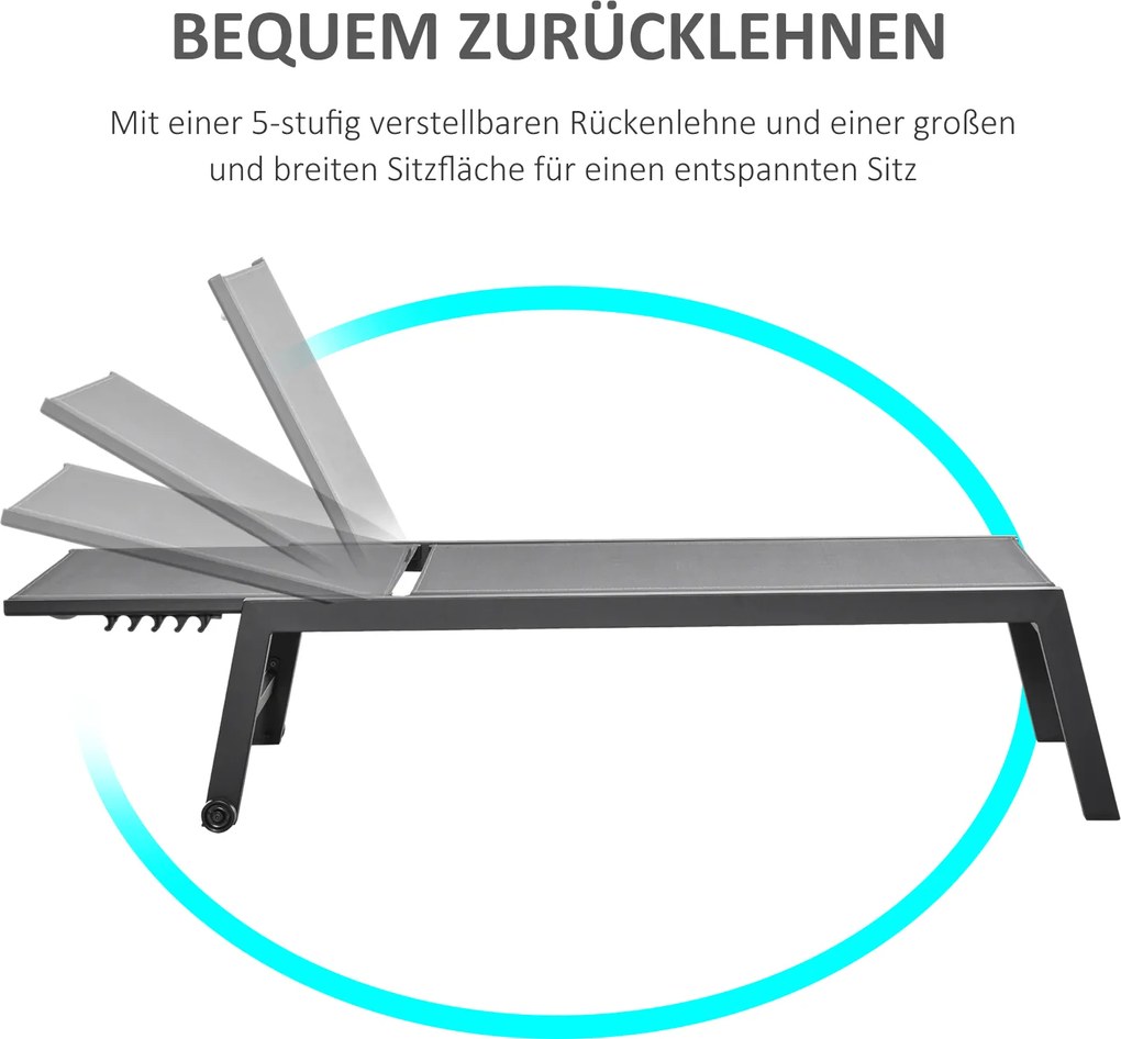 Outsunny lehátko zahradní hliníkové šedé 5-stupňové opěradlo 169 x 65 x 102 cm pro zahradu a terasu | Aosom.de