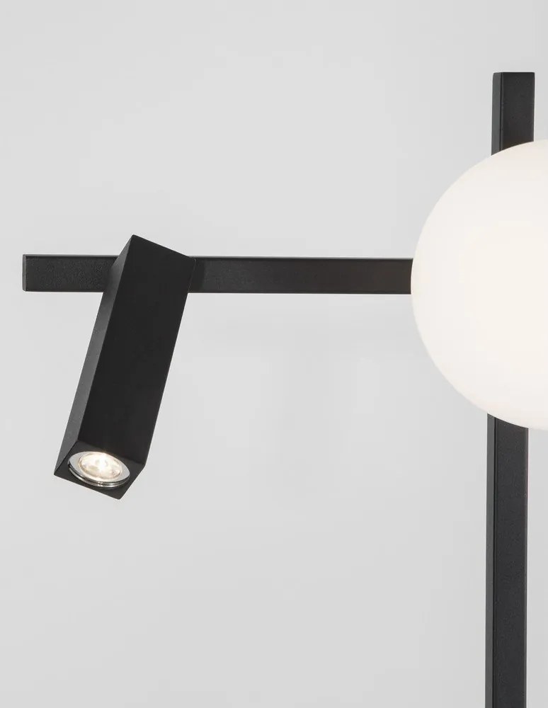 Bílá/černá kovová LED stojací lampa s ohybatelnou konstrukcí se skleněným stínidlem (výška 150 cm) Joline – Nova Luce
