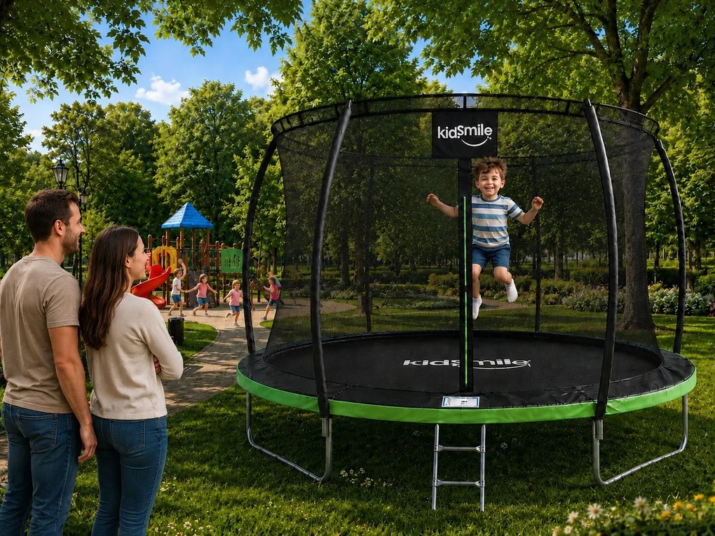 TRENDIE Trampolína s vnitřní sítí 312 cm zelená + žebřík