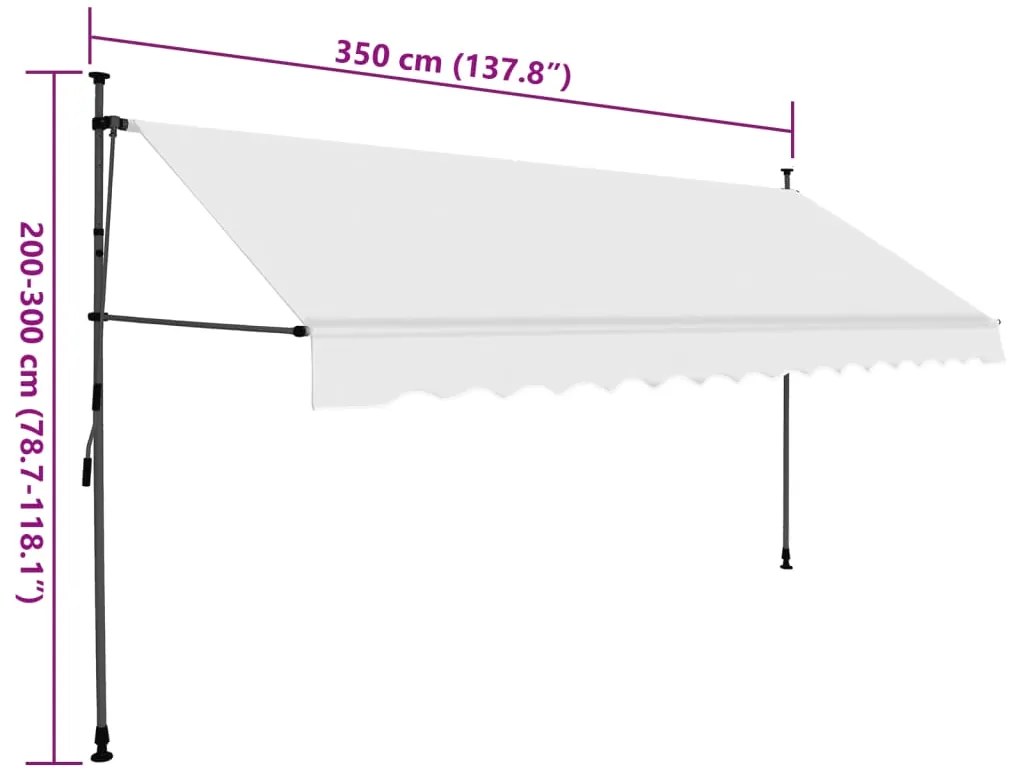 vidaXL Marketos Ručně zatahovací markýza s LED světlem 350 cm krémová