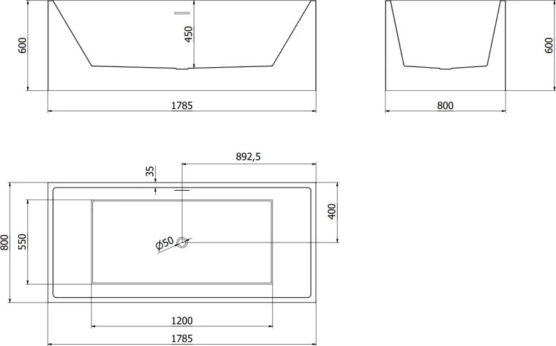 Mexen Vigo, volně stojící vana 178,5 x 80 cm, bílá-černá, zlatý matný přepad, 51251788075-55