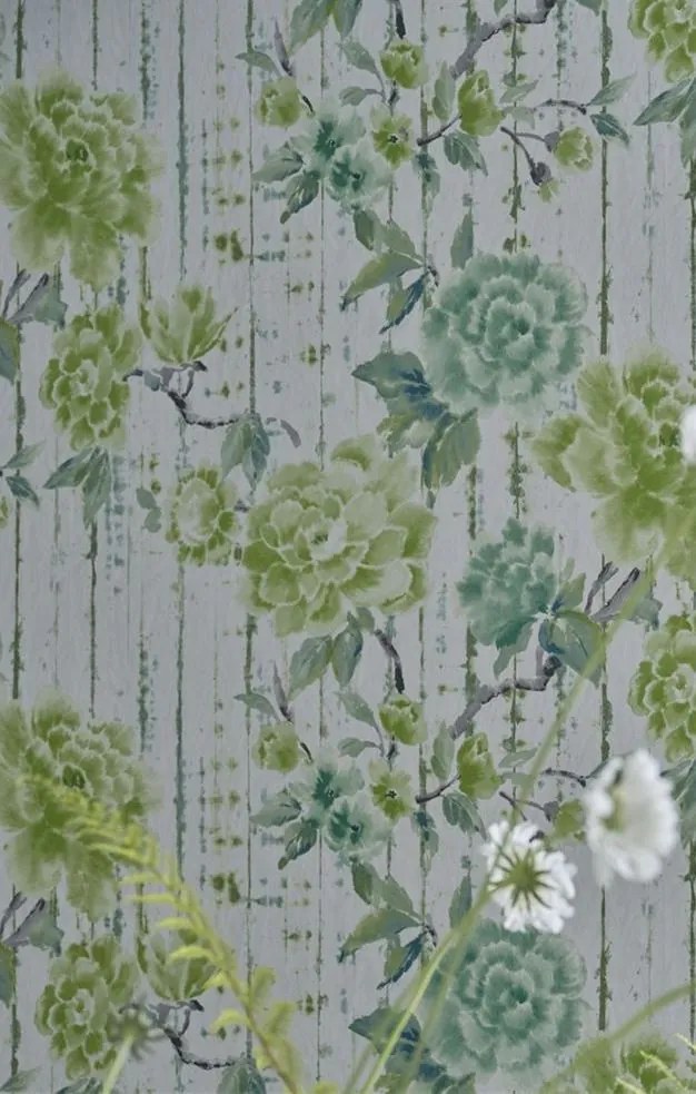 Květovaná tapeta KYOTO FLOWERS Designers Guild Odstín Tapety: Green Blue PDG1158/04