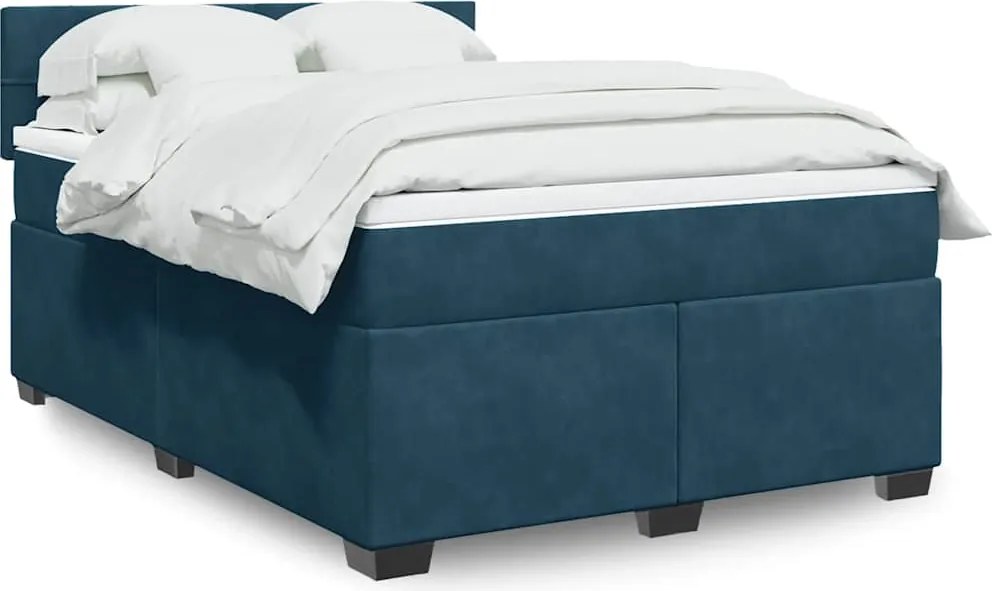 Box spring postel s matrací modrá 140 x 200 cm samet 3288634