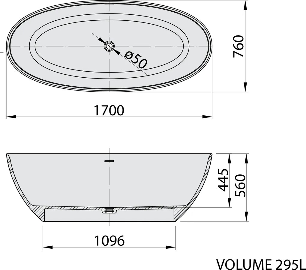 Polysan Polysan, NOYA volně stojící vana 170x76cm, rockstone, bílá mat, 92330