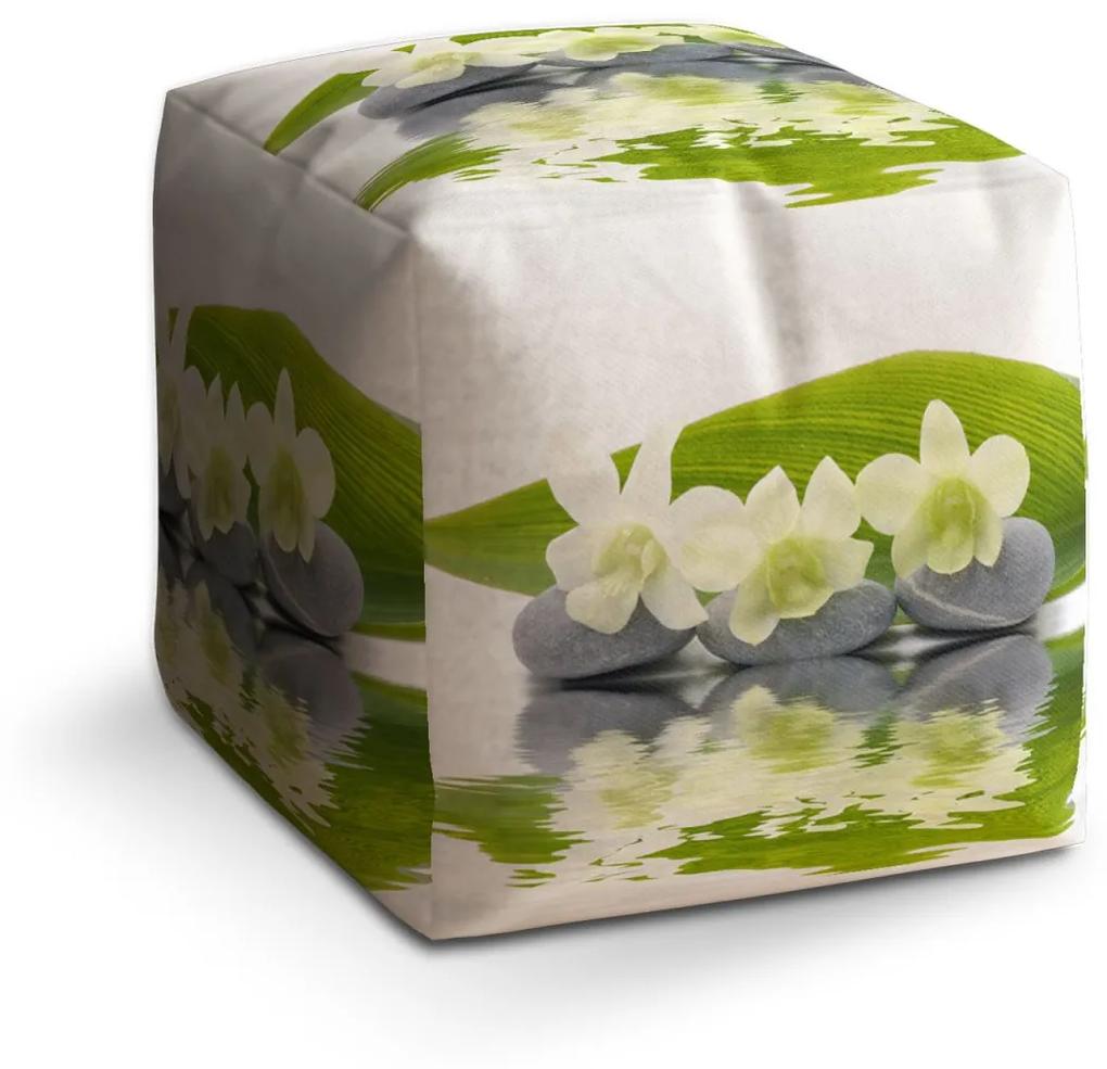 Sablio Taburet Cube Bílá orchidej: 40x40x40 cm