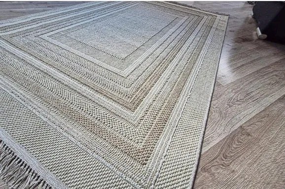 HU Moderní béžový koberec Boho 872-B s motivem obdélníků Rozměr: 60x100 cm