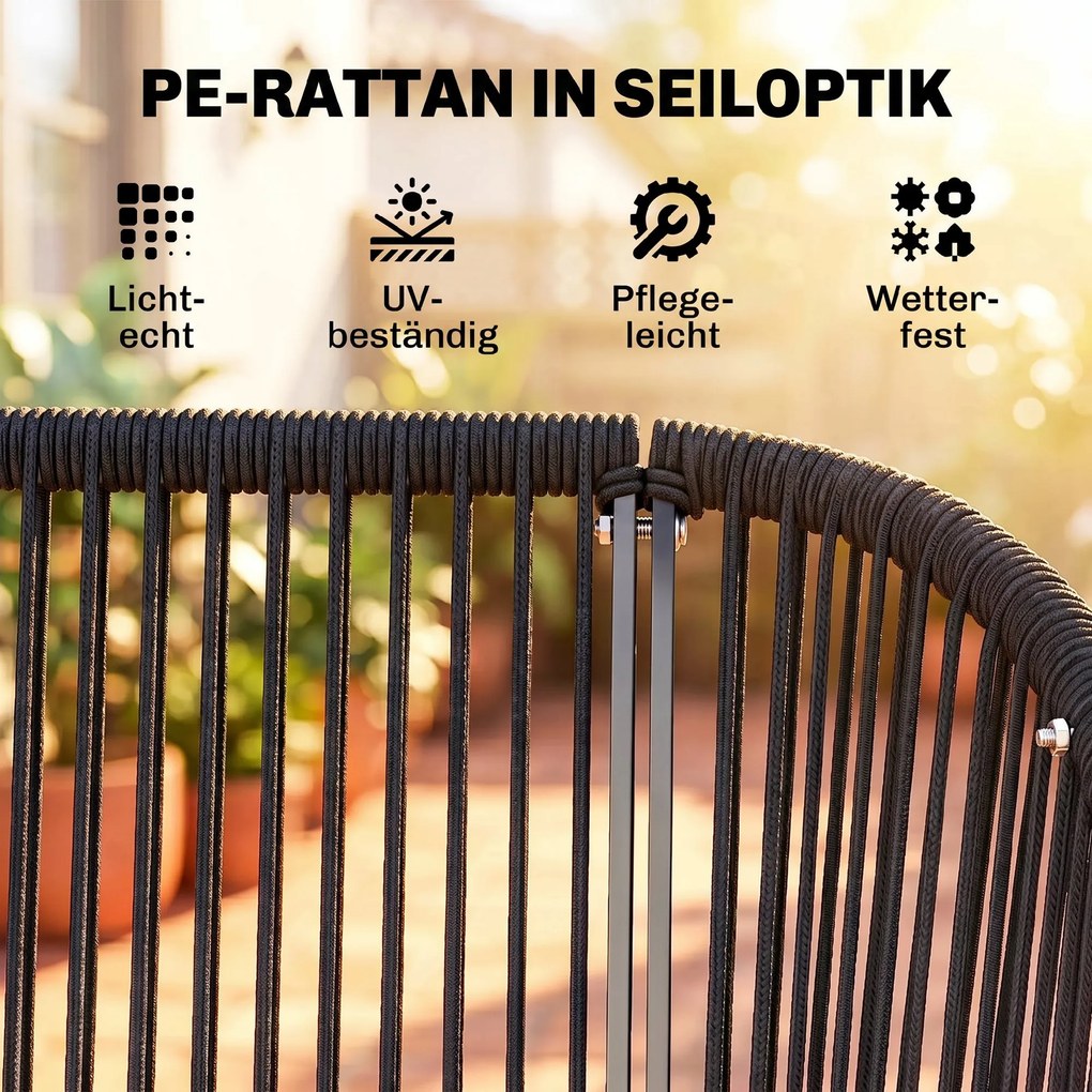 Outsunny ratanová houpačka Hollywood pro 2 osoby — zahradní lavice s nastavitelnou stříškou a polštáři, A-rám, nosnost 240 kg, 178 × 120 × 172 cm (tm…