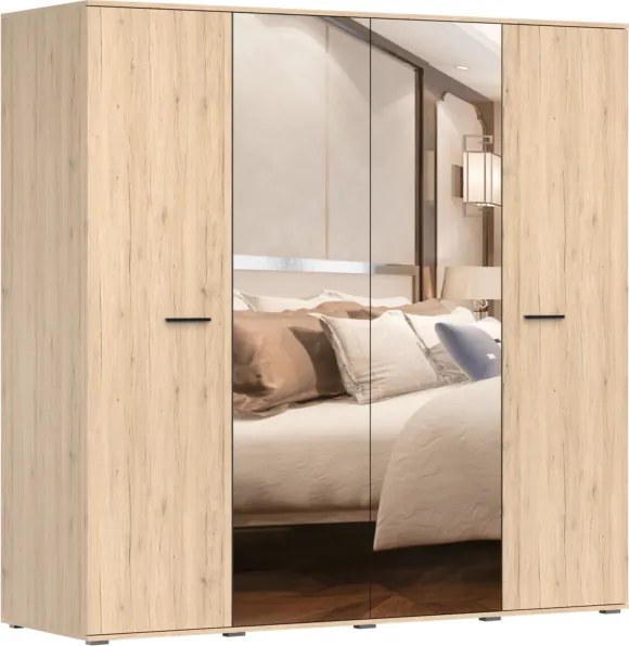 IDZ Šatní skříň BARI 4D, 200 cm Dub San Remo/Černá