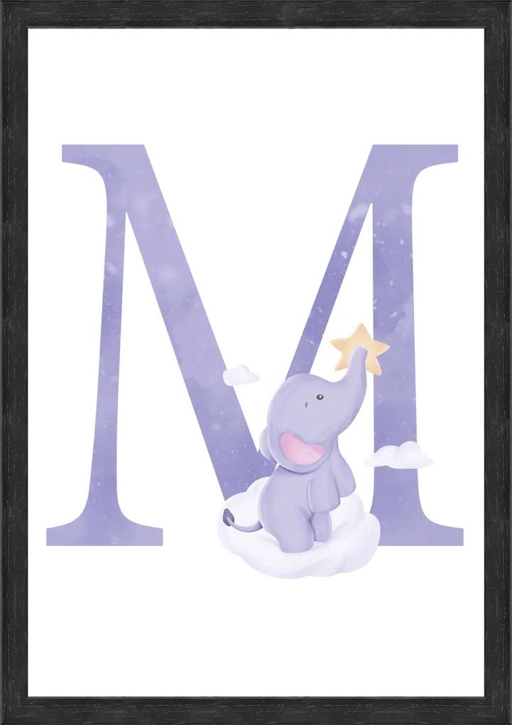 Abeceda písmena se slonem - Obraz, Plakát Velikost: A3 - 29,7x42 cm, Volba rámu: bez rámu, Písmeno: M