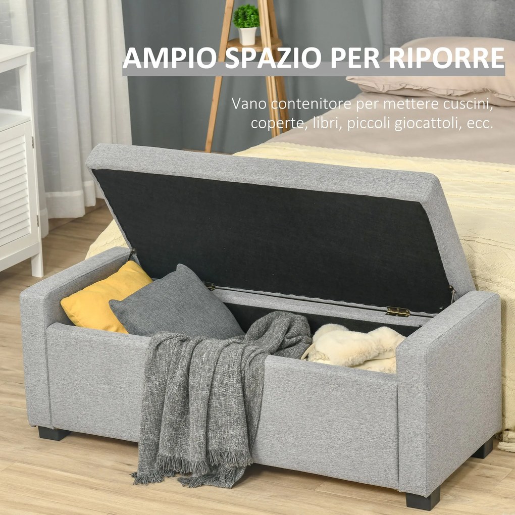 HOMCOM Úložná lavička, čalouněná lavička se skladovacím prostorem, lavička na konec postele, moderní design, plast, šedá tkanina, vícúčelová, 120x50x…