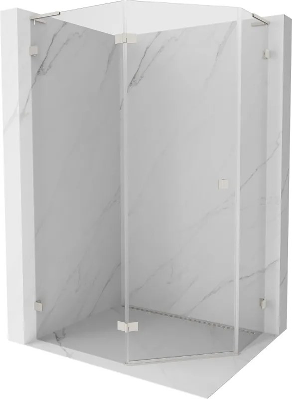 Mexen Lunar, L pětiúhelníkový sprchový kout naklápěcí doleva 90 x 80 cm, 8mm čiré sklo, ocelový profil, 831L-090L-080P-97-00-L