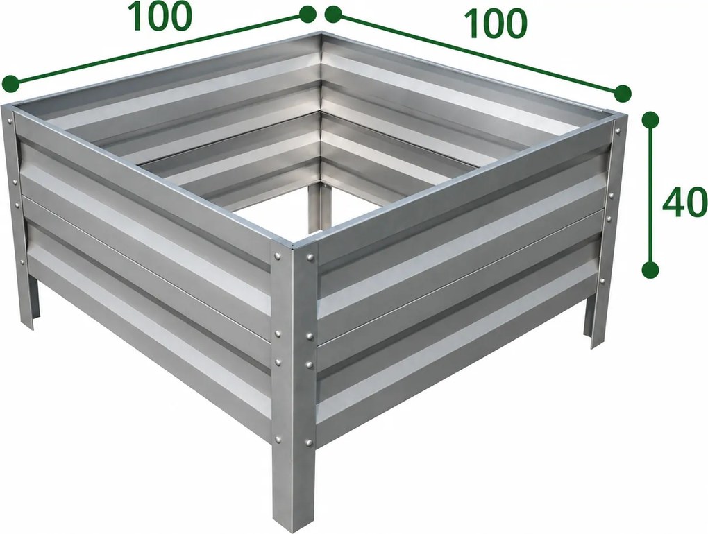 Vyvýšený záhon LEGI 1 × 1 m, pozinkovaný ocelový rám, výška 40 cm, pozink