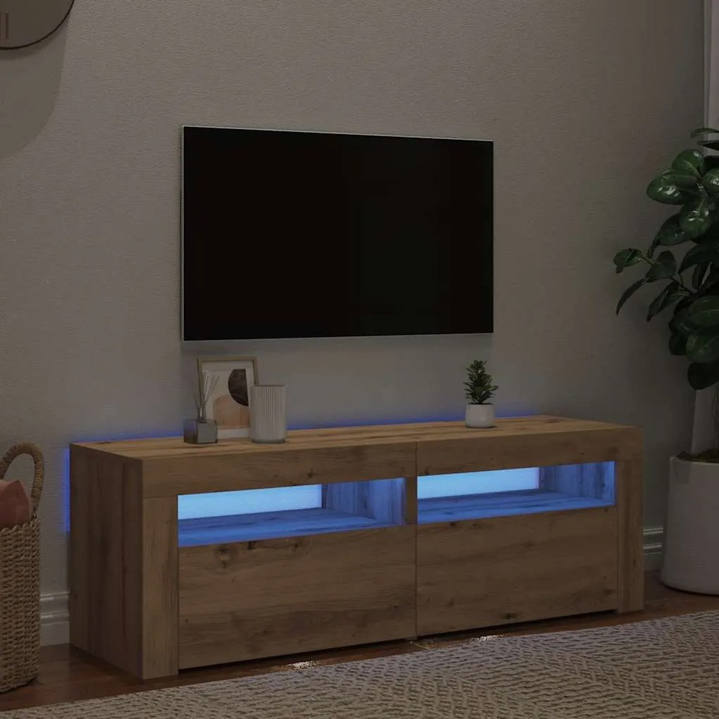 TV stolek s LED dub artisan 120 x 35 x 40 cm kompozitní dřevo