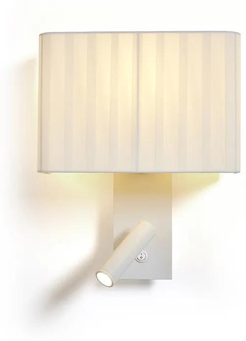 Hranaté textilní nástěnné svítidlo s lampičkou na čtení Corba U Reader Barva svítidla: Bílá, Dekor: Stuha pongé