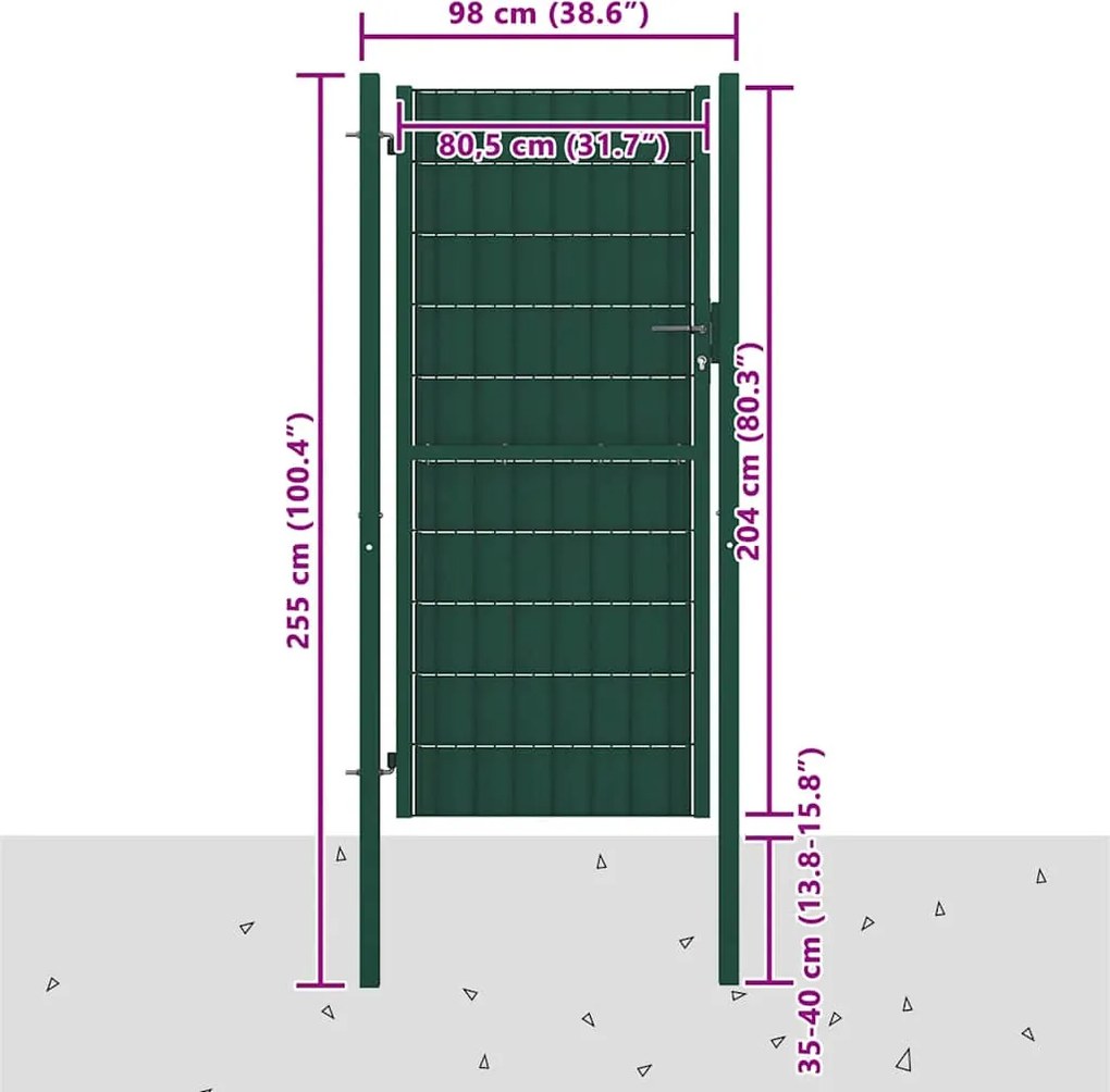 Plotová branka PVC a ocel 100 x 204 cm zelená 145231