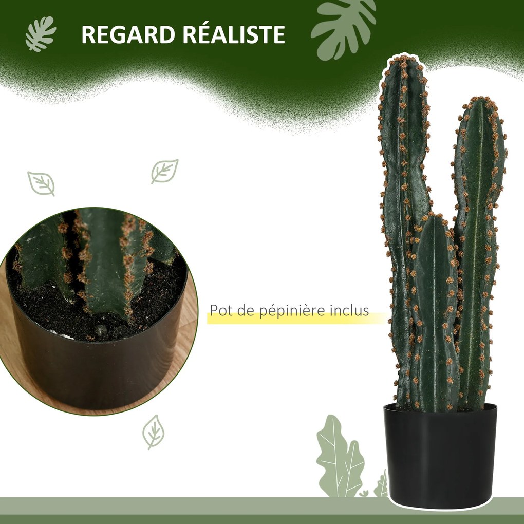 Outsunny Realistický Velký Umělý Kaktus Velikost Plantáže Ø 17 x 60H cm Zelený