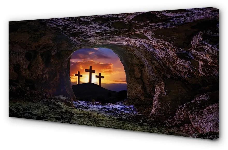 Obrazy na plátně kříže při západu slunce 120x60 cm