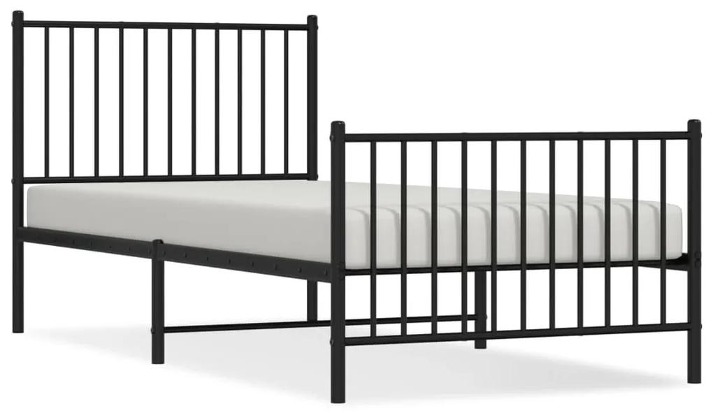 vidaXL Kovový rám postele s hlavovým a nožním čelem černý 90 x 200 cm