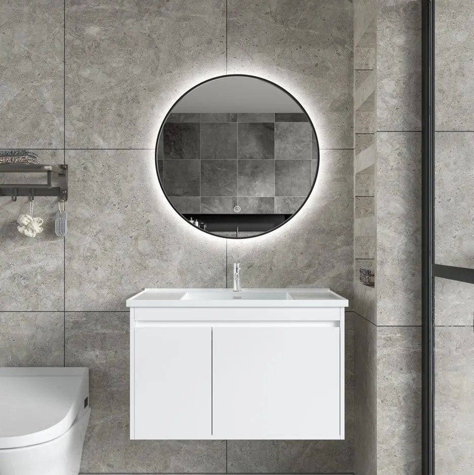 Erga Emma, kulaté LED zrcadlo 70cm, černý kovový rám, 1610 lm, 6500K, zadní osvětlení, ERG-V01-201-7070-BK