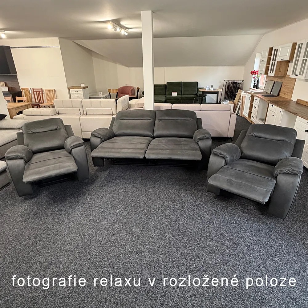 Sedací sestava MALAGA 2,5+1+1 s FUNKCÍ RELAX | tmavě šedá látka | EXTRA POHODLNÉ