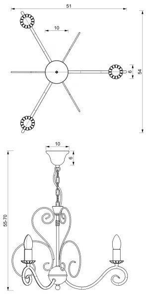 Lustr na řetězu MAURO 3xE14/60W/230V