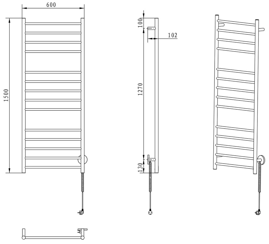 Sapho Sapho, REDONDO elektrický sušák ručníků, kulatý, 600x1500 mm, 130 W, leštěná nerez, ER250V