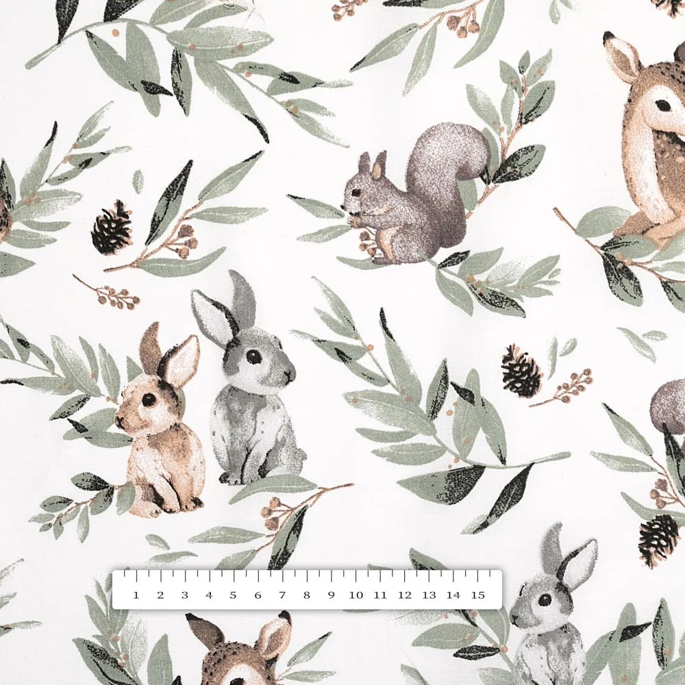 Biante Dětský bavlněný obdélníkový ubrus Sandra SA-455 Koloušci zajíčci a veverky na bílém 50x100 cm