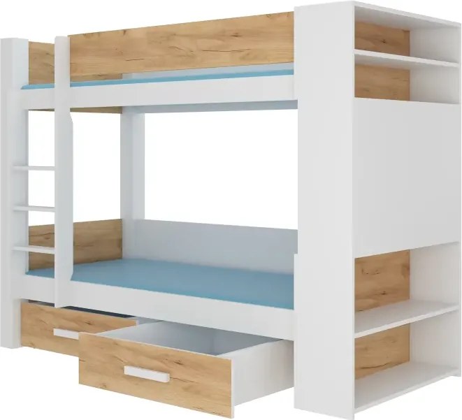 Dvoupodlažní postel pro dvě osoby s matracemi GARET 200x90 – zlatá borovice