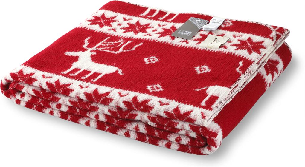 Vlněná deka oboustranná, červená se sobem Rozměry: 220x200 cm | BIANO