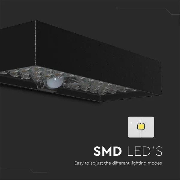 LED Solární nástěnné svítidlo se senzorem LED/6W/3,7V IP65 4000K 3000 mAh černá