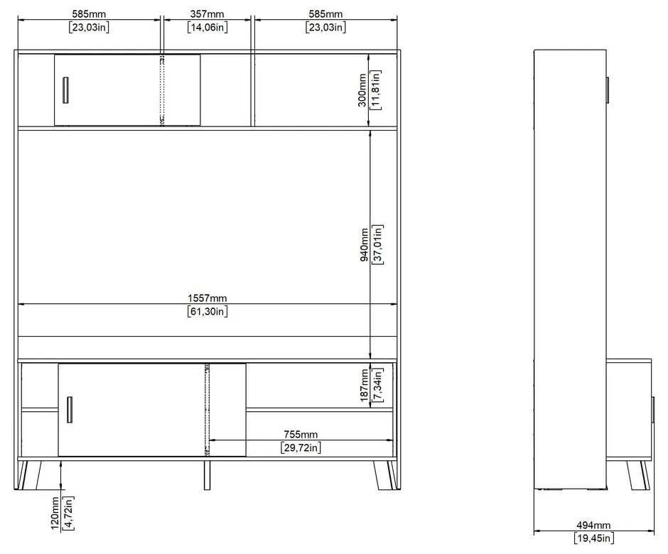 Bílá/v přírodní barvě TV sestava v dekoru dubu 159x181x48 cm Ikast – Tvilum