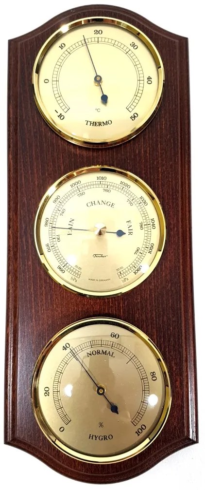 Madrid Magnificence Meteostanice Fischer 9176-22 - Barometr Vlhkoměr Teploměr Dřevěný podstavec | 9176-22