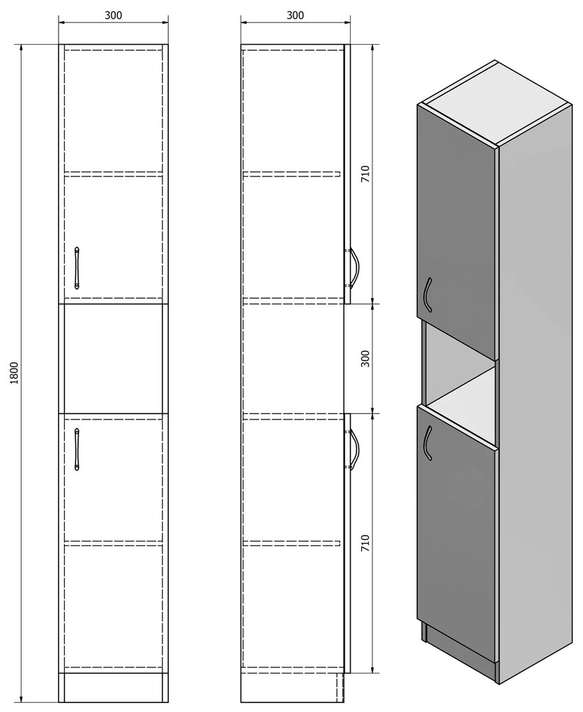 Aqualine, SIMPLEX ECO vysoká skříňka 30x180x30cm, SIME320