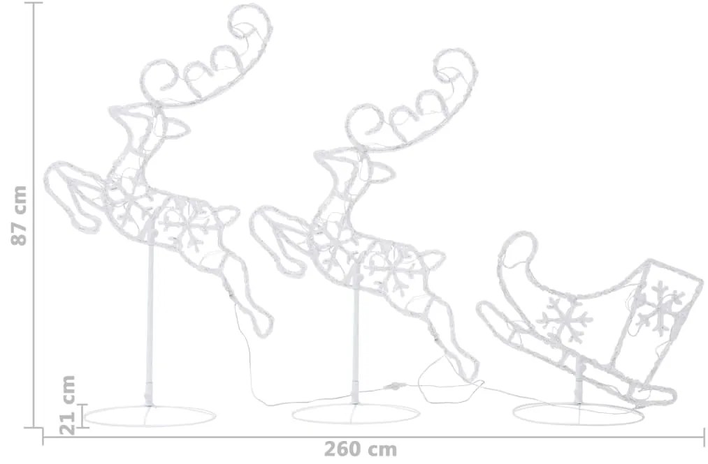 vidaXL Marketos Akryloví vánoční létající sobi a sáně 260 x 21 x 87 cm barevní