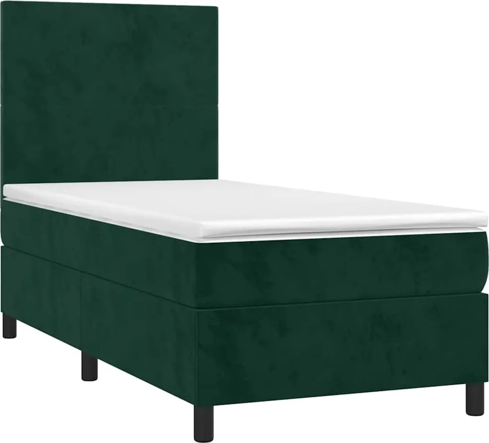 Box spring postel s matrací a LED tmavě zelená 80x200 cm samet 3135972