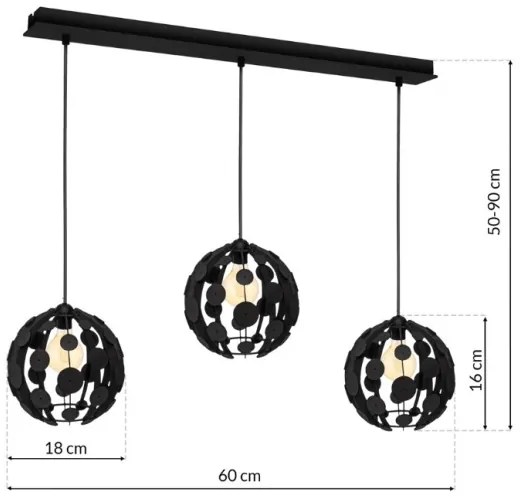 Lustr na lanku GAIA 3xE27/60W/230V černá/hnědá