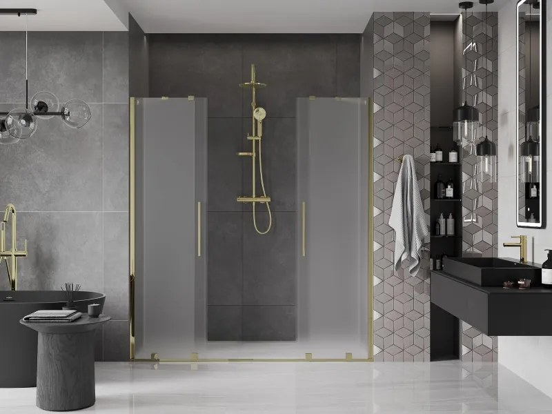 Mexen Velar Duo, posuvné sprchové dveře do otvoru 170 cm, 8mm sklo námraza, zlatá lesklá, 871-170-000-32-50