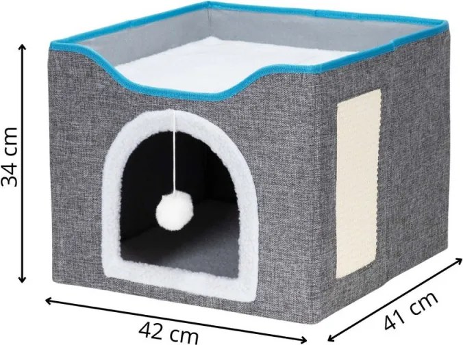 Domeček pro kočku s bambulí SPRINGOS PA1085 šedý