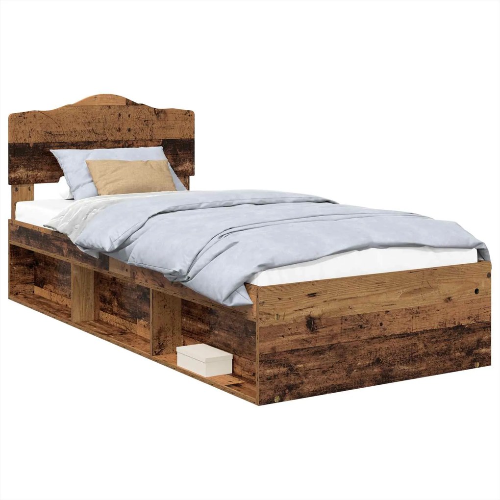 Rám postele s čelo Staré dřevo 75 x 190 cm Masivní borové dřevo 3412968
