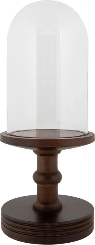 Hnědý dřevěný podnos se skleněným poklopem Ricco - Ø 17*40 cm