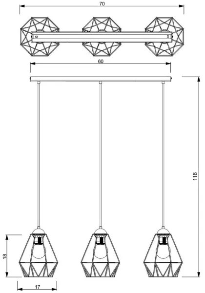 Lustr na lanku BERGEN 3xE27/60W/230V černá/zlatá
