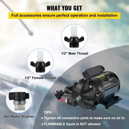 Washdown Pump, 12 V DC, 26,5 l/min 4,1 bar, Max. Samonasávací vodní čerpadlo 3 m