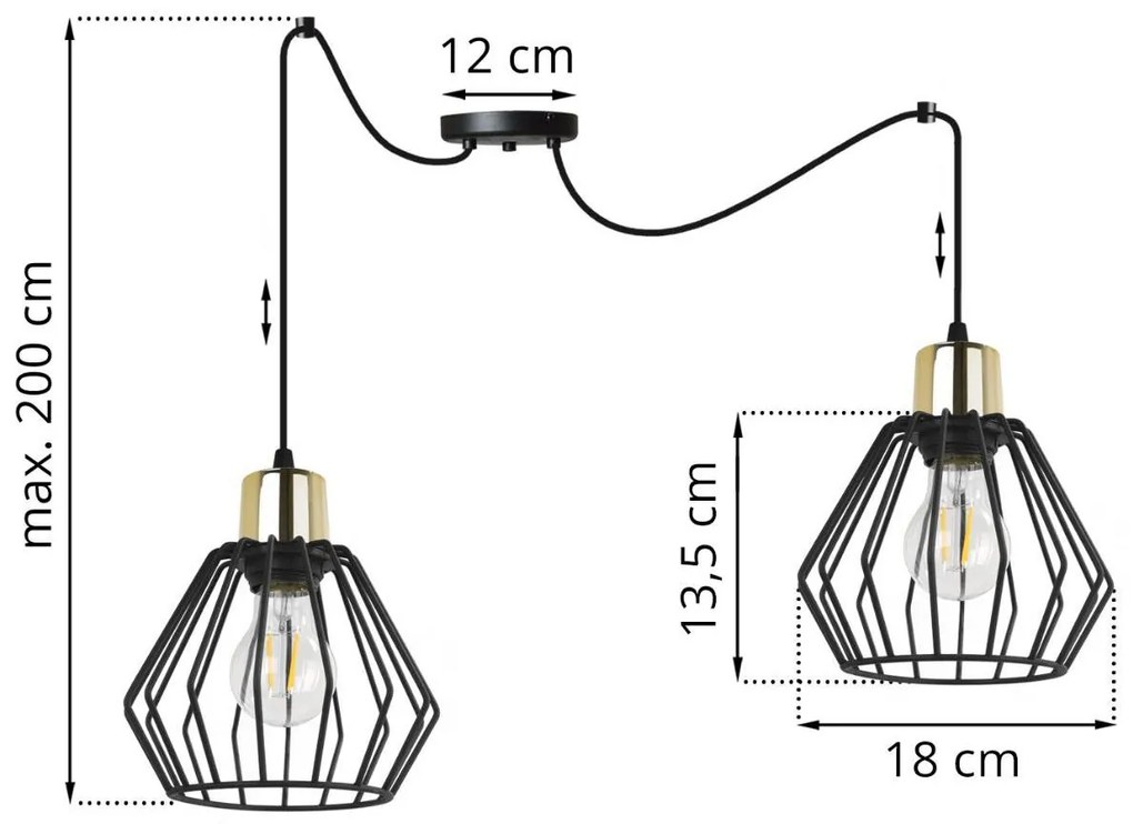 Závěsné svítidlo NUVOLA SPIDER 5, 2x černé drátěné stínítko, G