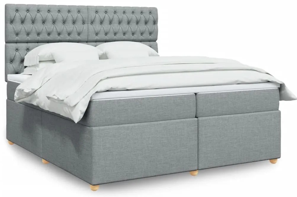Box spring postel s matrací světle šedá 200 x 200 cm textil