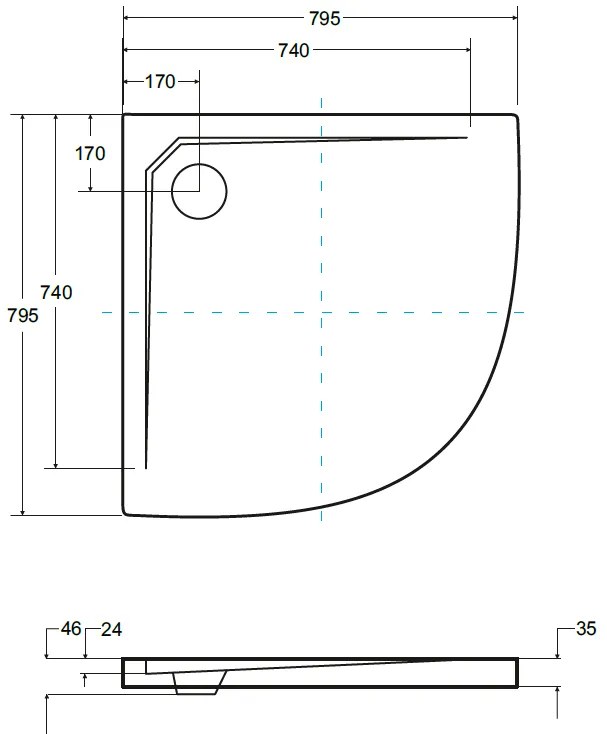 Besco Asco Ultraslim čtvrtkruhová sprchová vanička, litý mramor Rozměr vaničky: 90x90cm