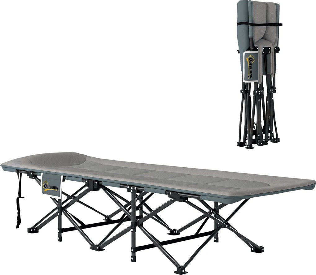 Skládací kempingová postel Outsunny s matrací a polštářem, boční kapsa 187 x 67 x 37 cm, postel pro hosty do 150 kg, skládací postel pro dospělé, ven…