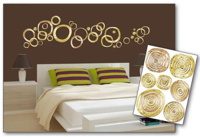 ST1 024 Samolepicí dekorace na zeď - Zlaté kruhy | 50x 70 cm | zlatá, měděná