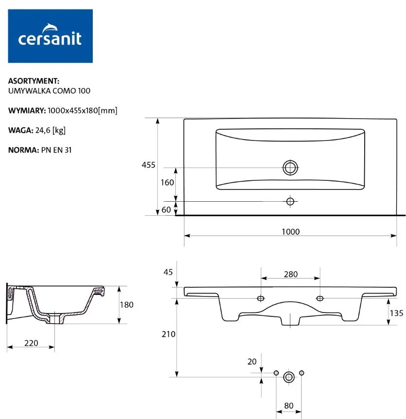 Cersanit COMO - skříňkové umyvadlo 100cm, K32-016-EX1