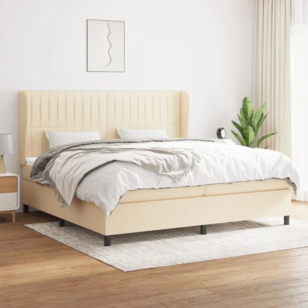 Box spring postel s matrací krémová 200x200 cm textil 3128154