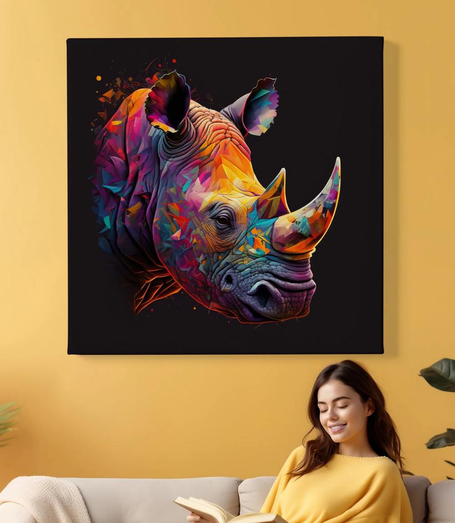 Obraz na plátně - barevný nosorožec FeelHappy.cz Velikost obrazu: 100 x 100 cm